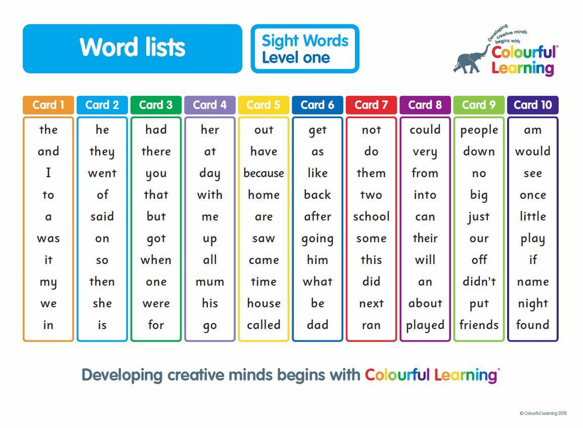 Colourful Learning - Sight Words Level 1 — Sensory Ready Store
