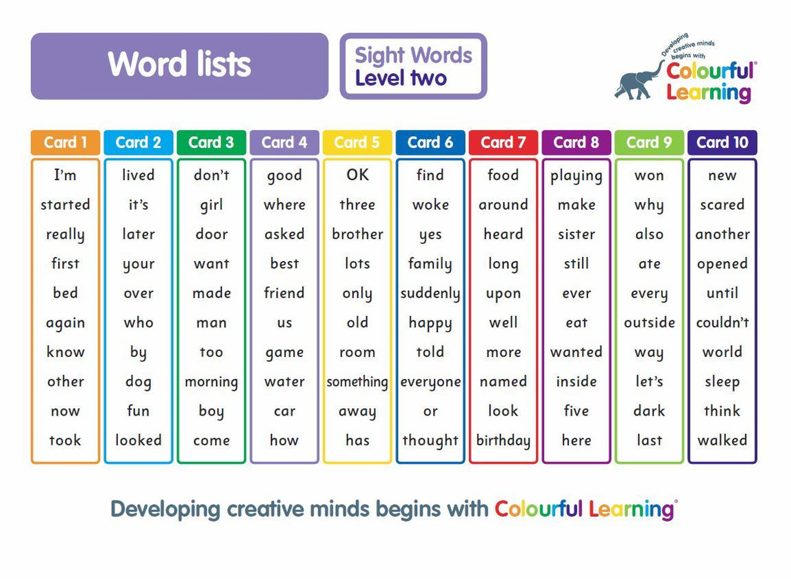 Colourful Learning - Sight Words Level 2 — Sensory Ready Store